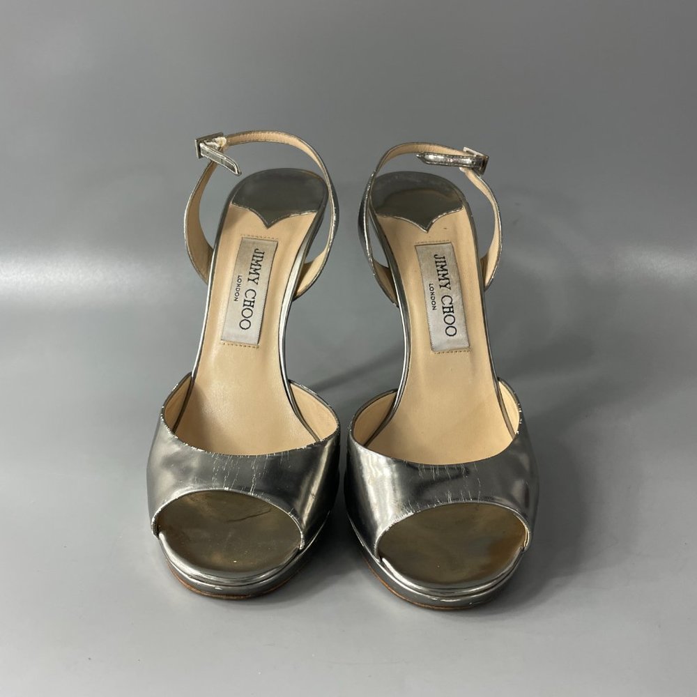 Jimmy Choo Silver Metallic Leather Slingback Heel San… - Gem